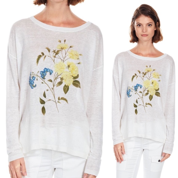Joie | Sweaters | Joie Eloisa White Floral Linen Sweater Top | Poshmark